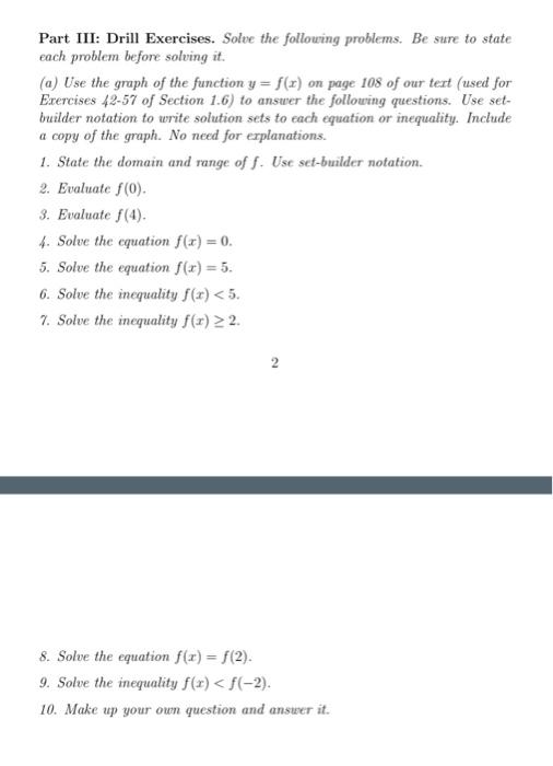 Solved Part III: Drill Exercises. Solve the following | Chegg.com