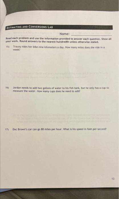 Solved ESTIMATING AND CONVERSIONS LAB Name: Read each | Chegg.com