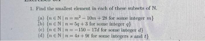 Solved 1. Find the smallest element in each of these subsets | Chegg.com