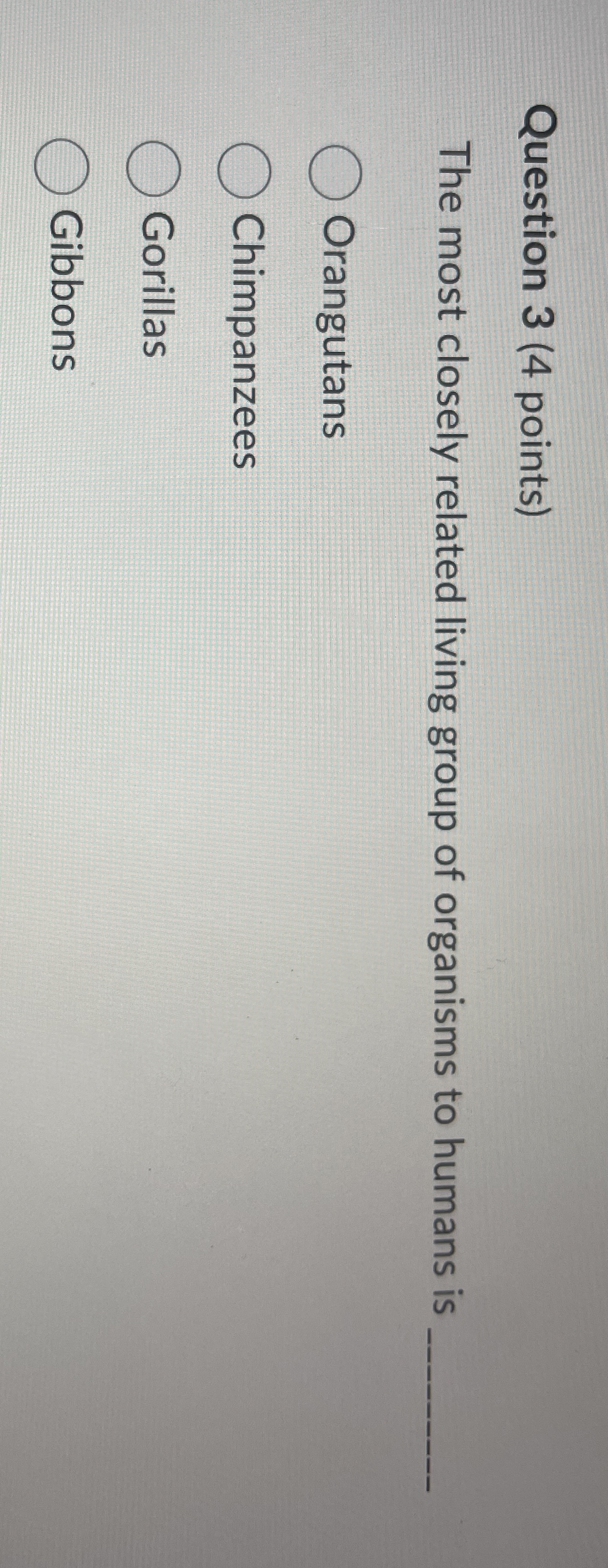 Solved Question 3 (4 ﻿points)The most closely related living | Chegg.com