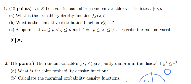 1. (15 ﻿points) ﻿Let X be a continuous uniform random | Chegg.com