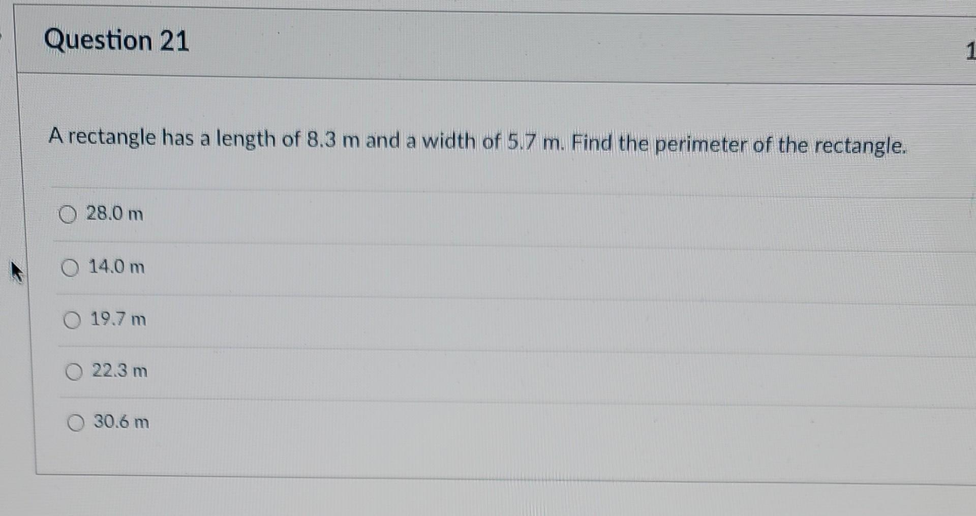 Solved A rectangle has a length of 8.3 m and a width of 5.7 | Chegg.com