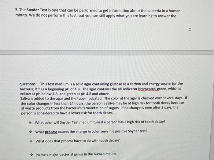 Solved 3. The Snyder Test is one that can be performed to | Chegg.com