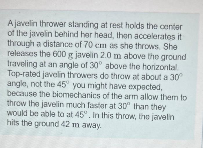 Solved A javelin thrower standing at rest holds the center | Chegg.com