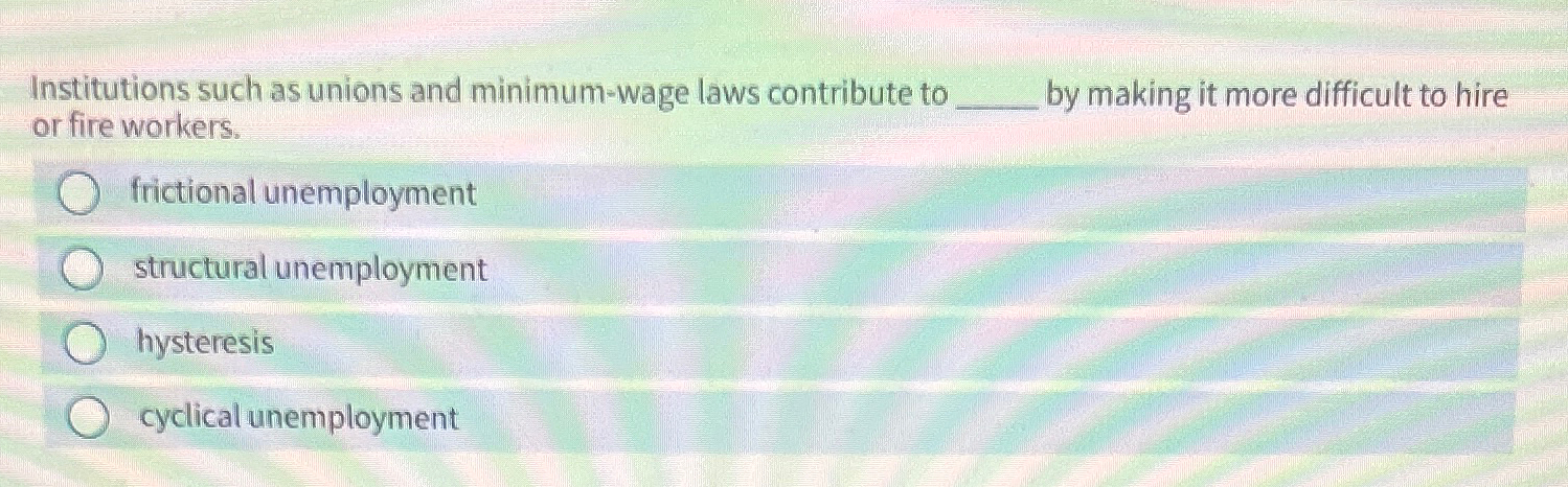 Solved Institutions such as unions and minimum-wage laws | Chegg.com