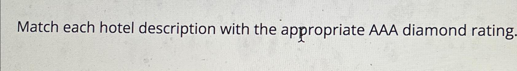 Solved Match each hotel description with the appropriate AAA | Chegg.com
