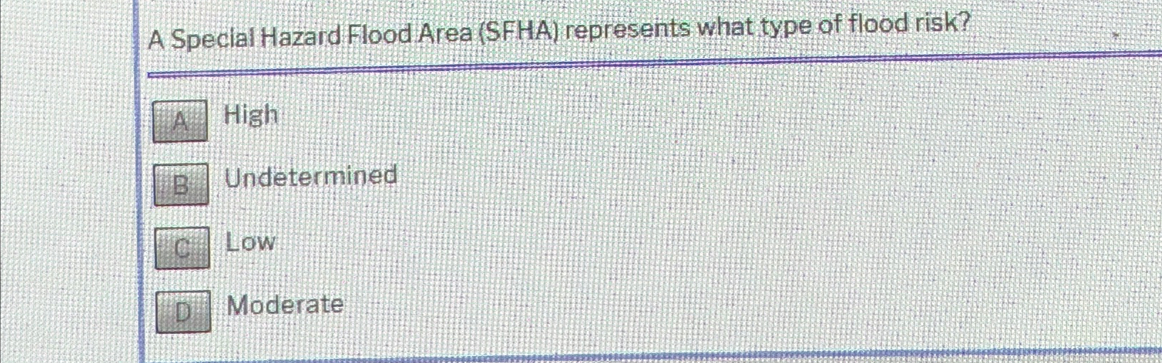 Solved A Special Hazard Flood A rea (SFHA) ﻿represents what | Chegg.com