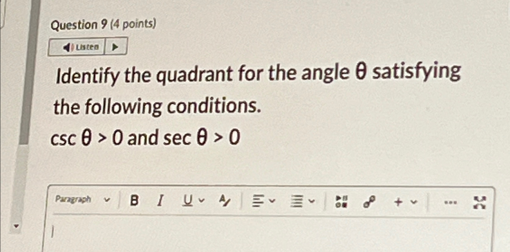 Solved Question 9(4 ﻿points)Identify the quadrant for the | Chegg.com | Chegg.com
