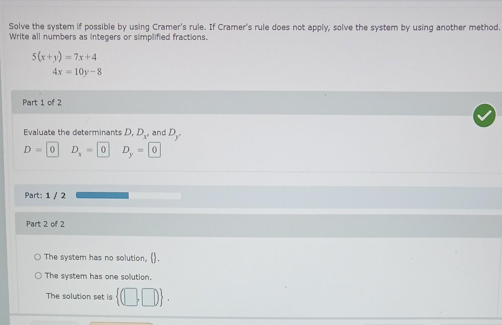 Solved Solve the system if possible by using Cramer's rule. | Chegg.com