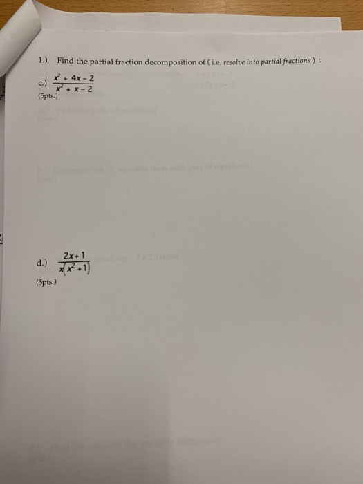 Solved 1.) Find the partial fraction decomposition of (le | Chegg.com