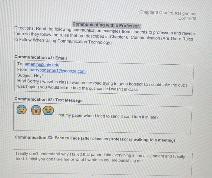 Communicating with a Professor Directions: Read the | Chegg.com
