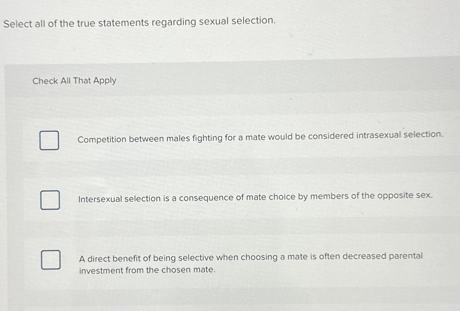 Solved Select all of the true statements regarding sexual | Chegg.com