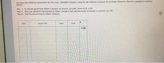 Solved Journalize the following transactions for the buyer, | Chegg.com