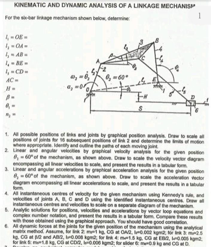 KINEMATIC AND DYNAMIC ANALYSIS OF A LINKAGE MECHANISM | Chegg.com