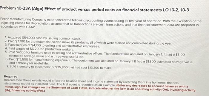 Solved Problem 10-23A (Algo) Effect of product versus period | Chegg.com