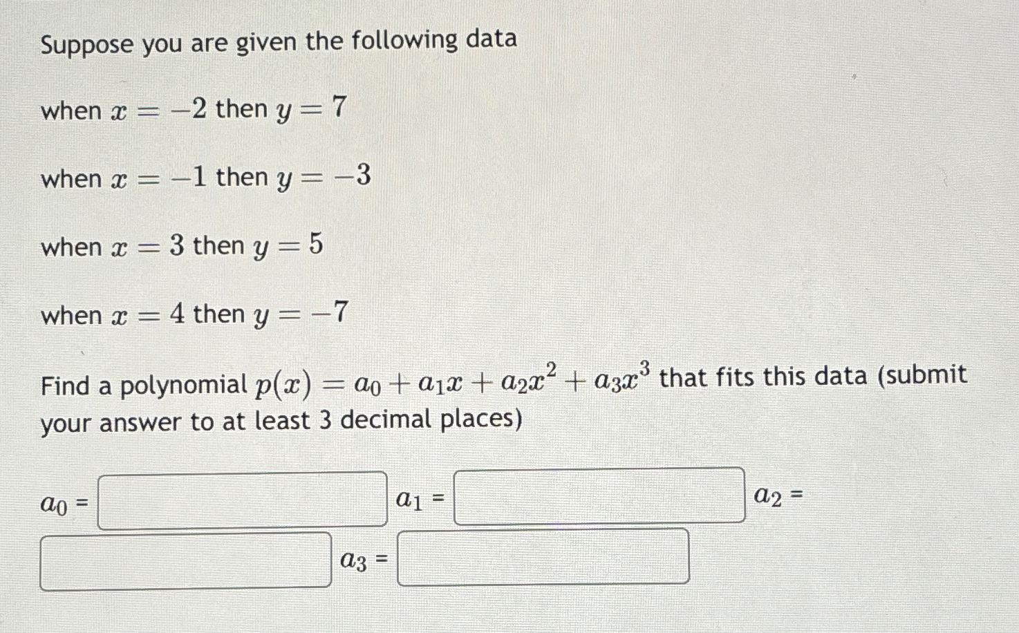 Solved Suppose you are given the following datawhen x=-2 | Chegg.com