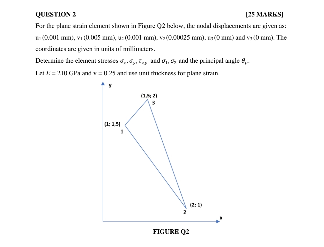 Solved QUESTION 2[25 ﻿MARKS]For the plane strain element | Chegg.com