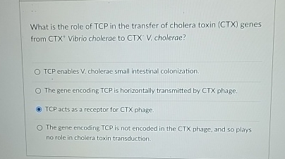 Solved What is the role of TCP in the transfer of cholera | Chegg.com