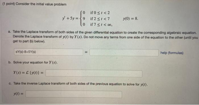 Solved (1 point) Consider the initial value problem 0 ifo | Chegg.com