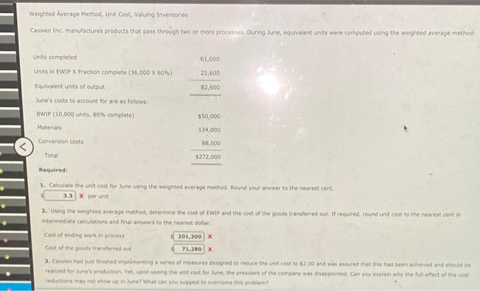 Solved Weighted Average Method, Unit Cost, Valuing | Chegg.com