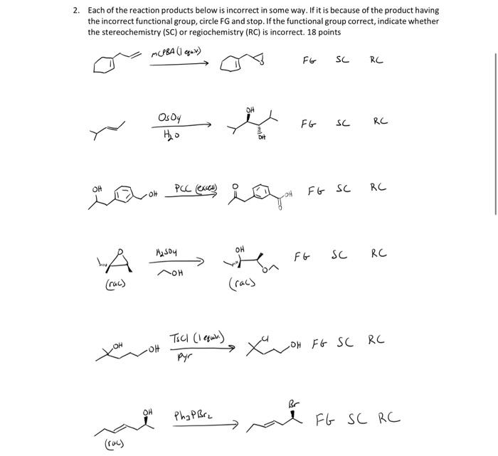 Solved 2. Each of the reaction products below is incorrect | Chegg.com