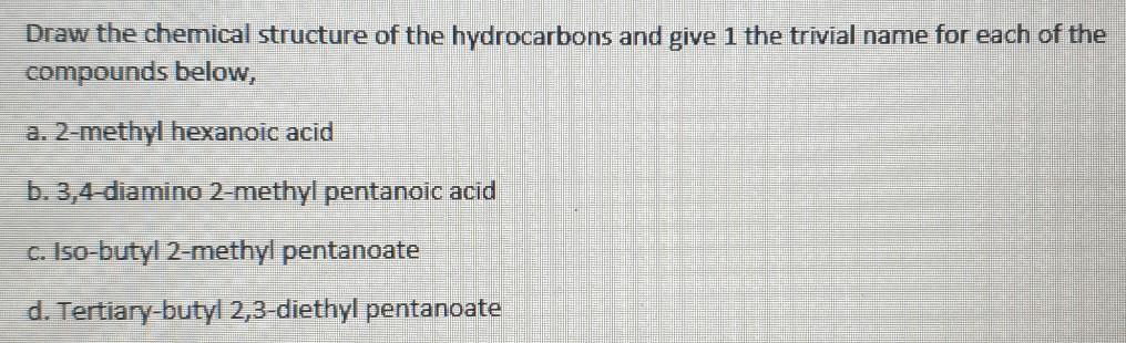 Solved Draw the chemical structure of the hydrocarbons and | Chegg.com