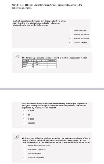 Solved QUESTION THREE: Multiple Choice. Choose appropriate | Chegg.com