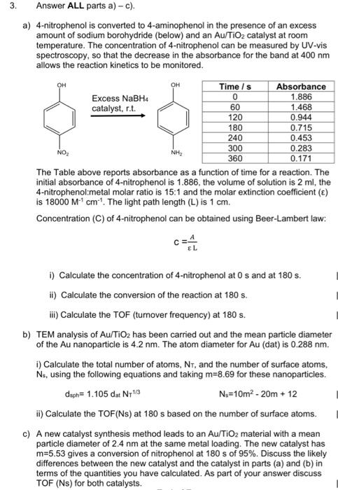 Solved 3. Answer ALL parts a) - c). a) 4-nitrophenol is | Chegg.com