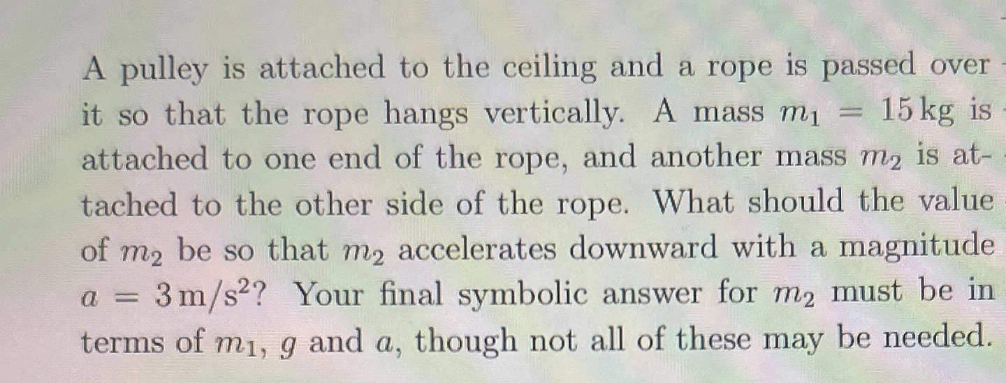 A pulley is attached to the ceiling and a rope is | Chegg.com