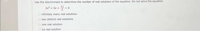 Solved Use the discriminant to determine the number of real | Chegg.com