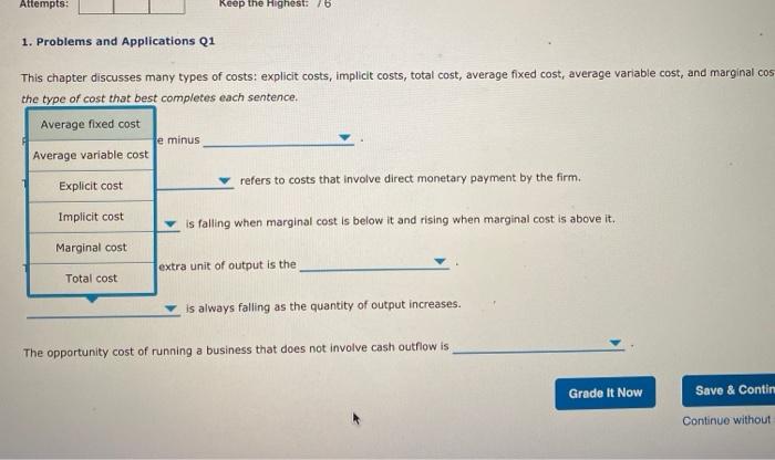 Solved Attempts: Keep the Highest: /6 1. Problems and | Chegg.com