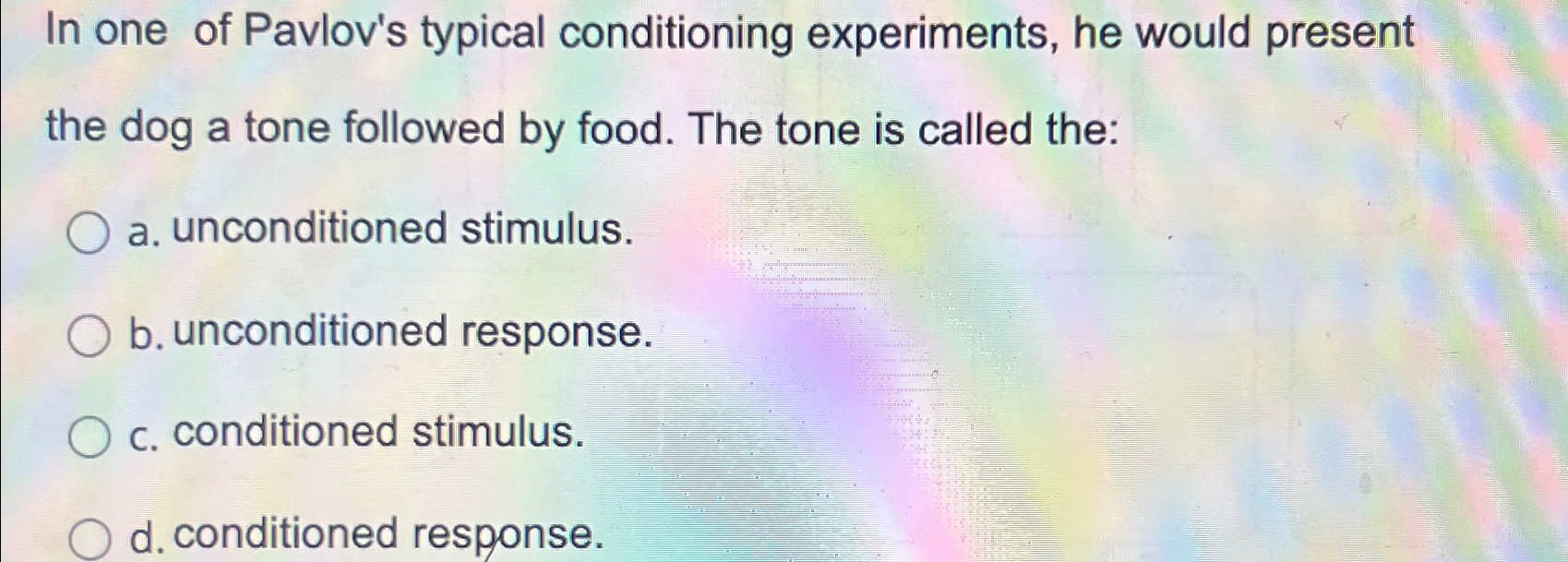 Solved In one of Pavlov's typical conditioning experiments, | Chegg.com