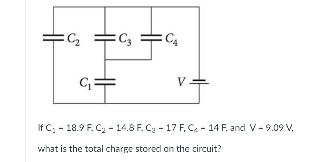 Solved If C1=18.9F,C2=14.8F,C3=17F,C4=14F, ﻿and V=9.09V, | Chegg.com