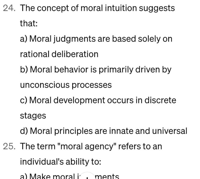 The concept of moral intuition suggests that:a) | Chegg.com