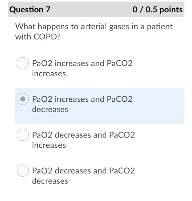 Question 7 0 / 0.5 points What happens to arterial | Chegg.com