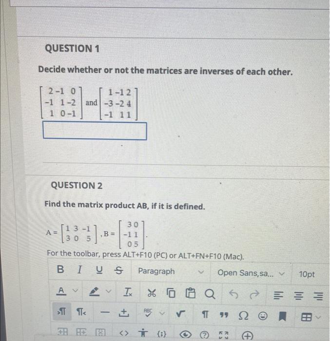 Solved Decide whether or not the matrices are inverses of | Chegg.com