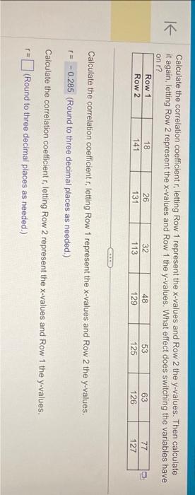Solved Calculate the correlation coefficient r, letting Row | Chegg.com