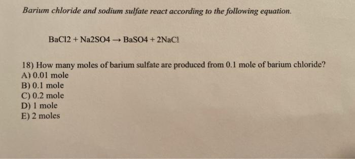 Solved Barium chloride and sodium sulfate react according to | Chegg.com