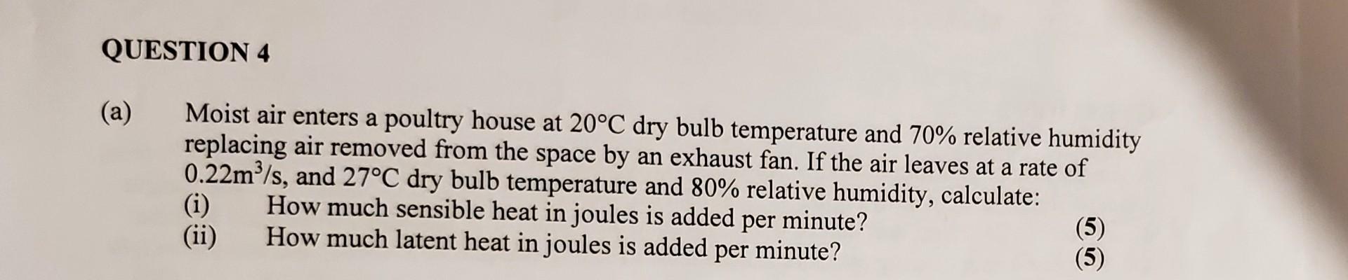 Solved Moist air enters a poultry house at 20∘C dry bulb | Chegg.com