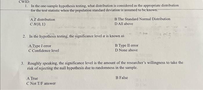 Solved 1. In the one-sample hypothesis testing, what | Chegg.com