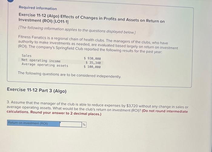 Solved Required information Exercise 11-12 (Algo) Effects of | Chegg.com