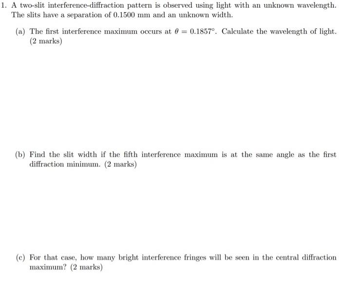 Solved A two-slit interference-diffraction pattern is | Chegg.com