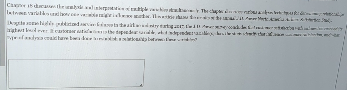 Solved Chapter 18 ﻿discusses the analysis and interpretation | Chegg.com