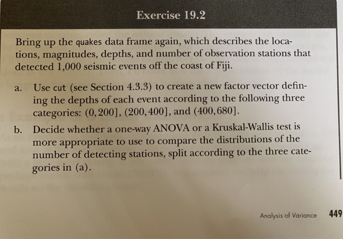 Solved Exercise 19.2 Bring up the quakes data frame again, | Chegg.com