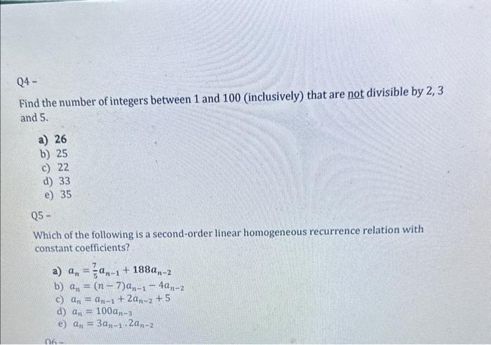 Solved Q4- Find the number of integers between 1 and 100 | Chegg.com