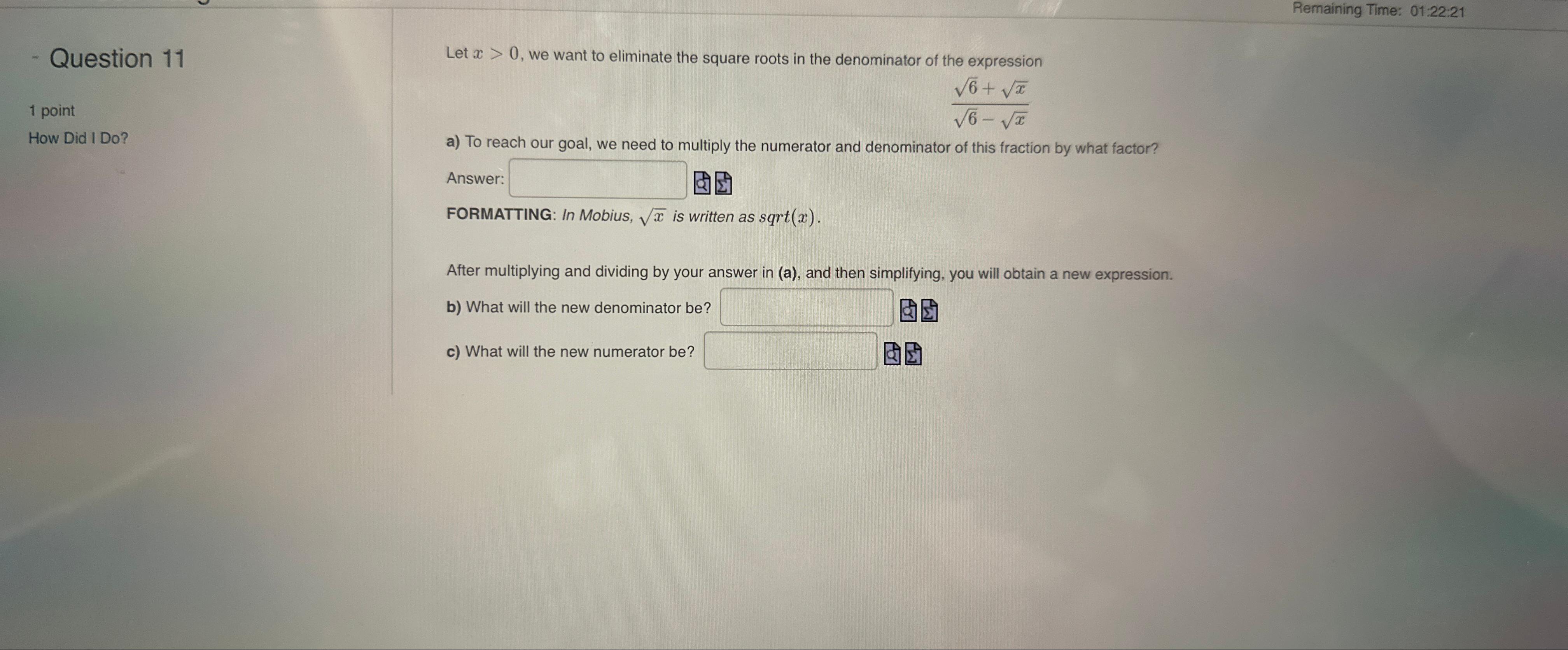 Solved Remaining Time: 01:22:21Question 111 ﻿pointHow Did I | Chegg.com