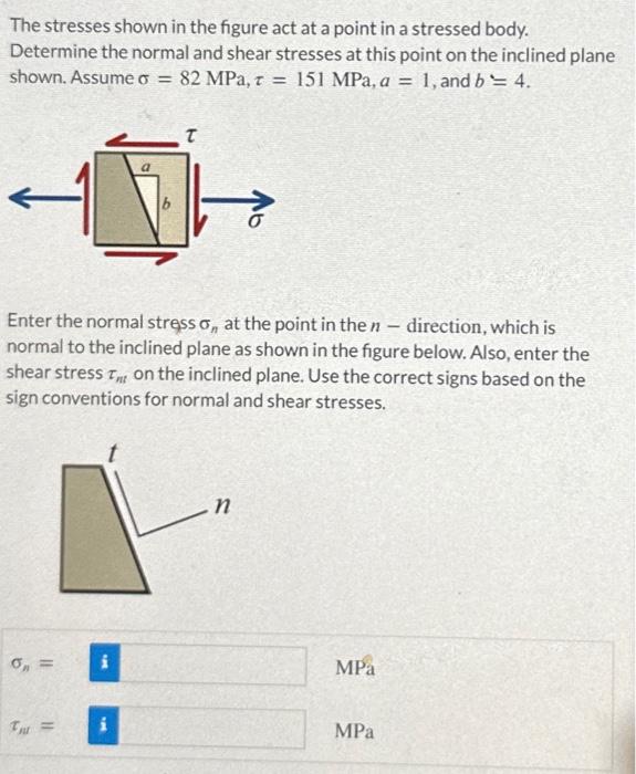 Solved The stresses shown in the figure act at a point in a | Chegg.com