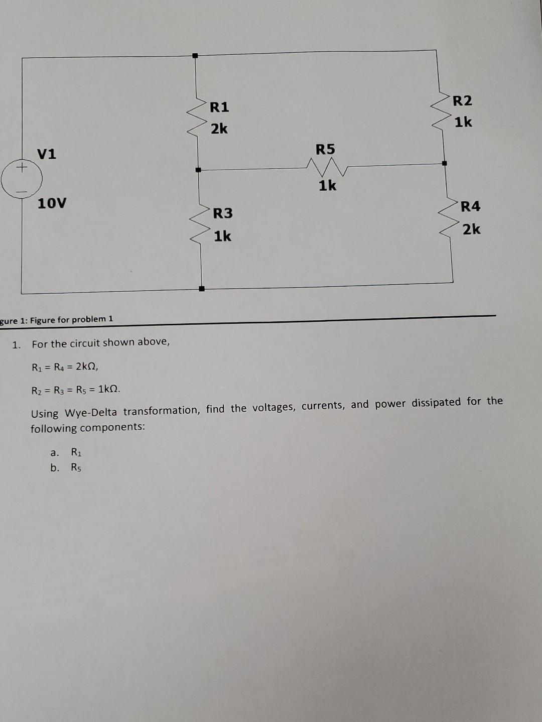 Solved R2 R1 1k 2k R5 V1 + 1k 10V R3 R4 1k 2k gure 1: Figure | Chegg.com