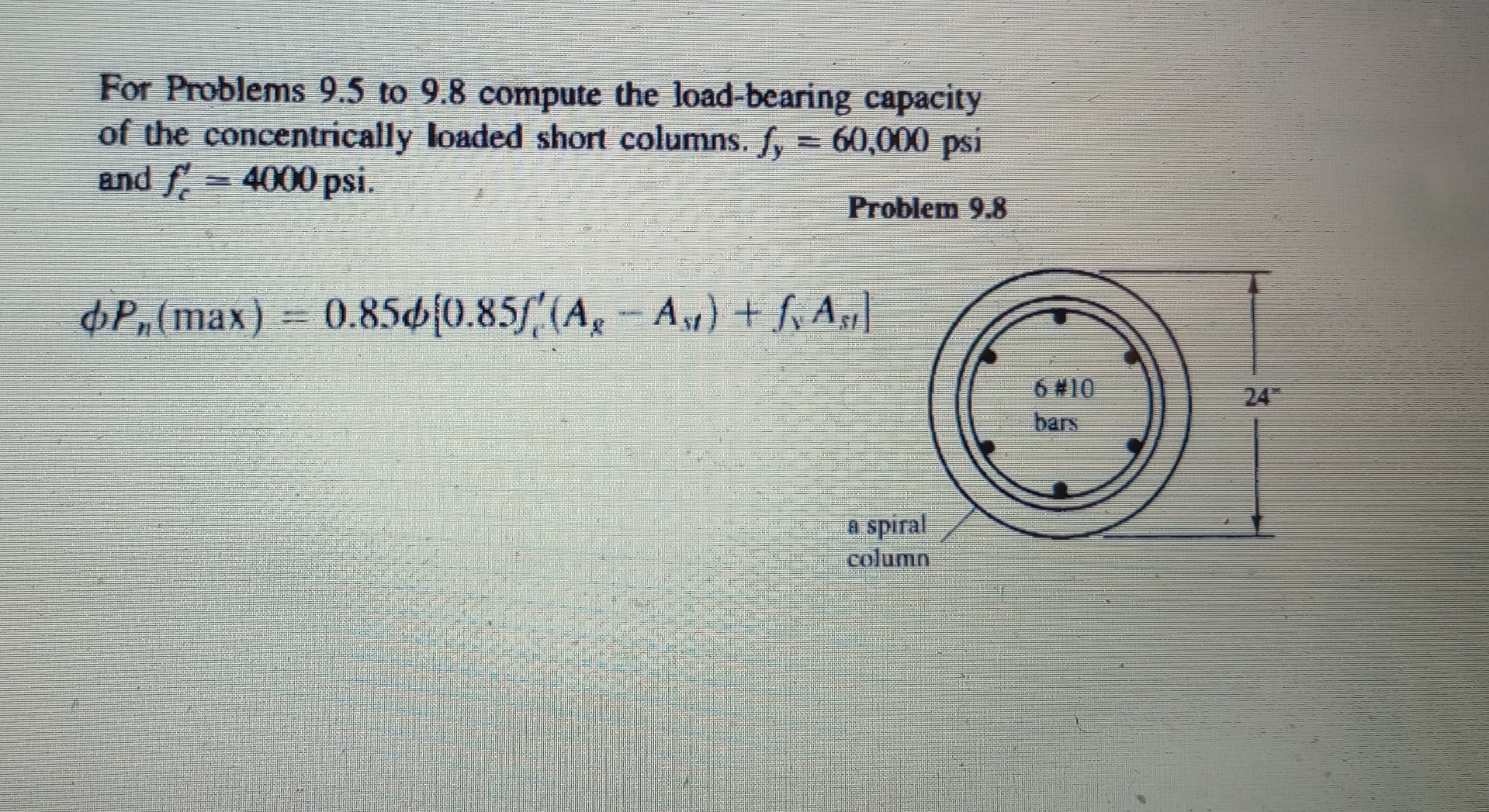 For Problems 9.5 ﻿to 9.8 ﻿compute the load-bearing | Chegg.com