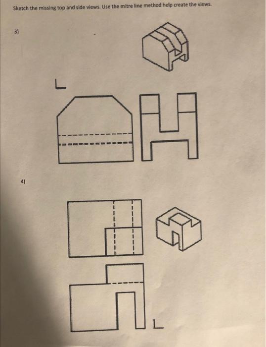 Solved Sketch the missing top and side views. Use the mitre | Chegg.com